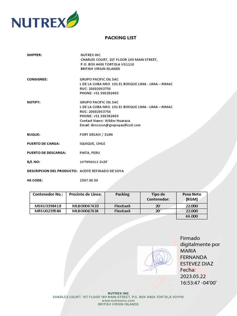 Packing List 1KT856013 2x20 | PDF