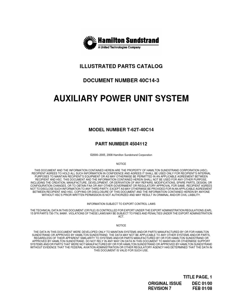 Auxiliary Power Unit System: Illustrated Parts Catalog Document Number ...