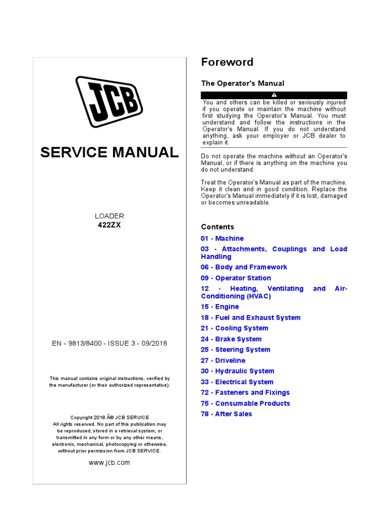 Dokumen - Tips - JCB 422zx Wheeled Loader Service Repair Manual SN From 2320169 To 2320669 ...