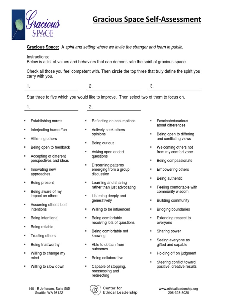 1.3 Gracious Space Self-Assessment | PDF | Communication | Cognitive Science