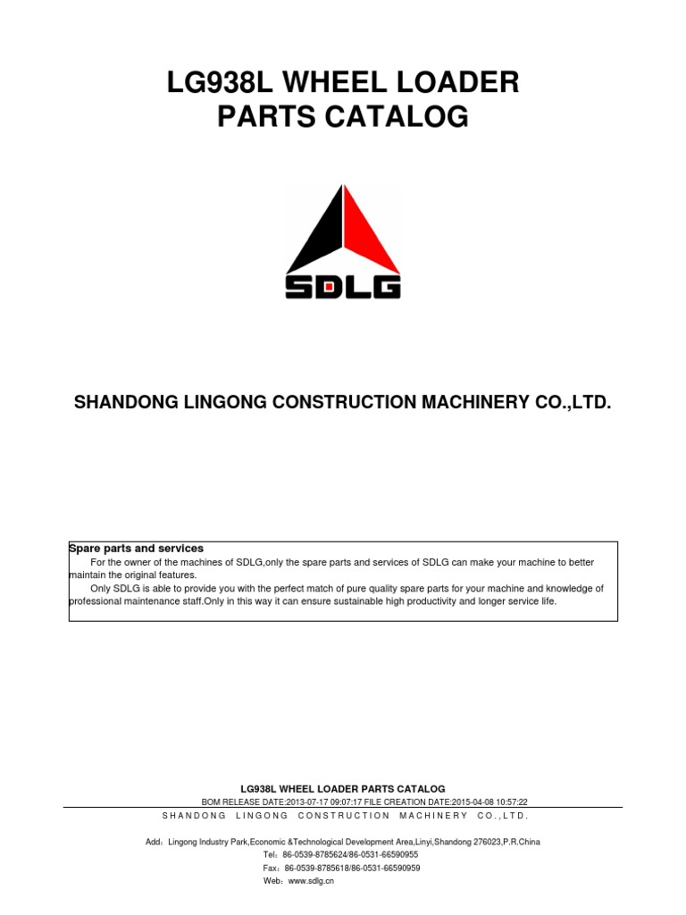 Lg938l Wheel Loader Parts Catalog | PDF | Axle | Machines