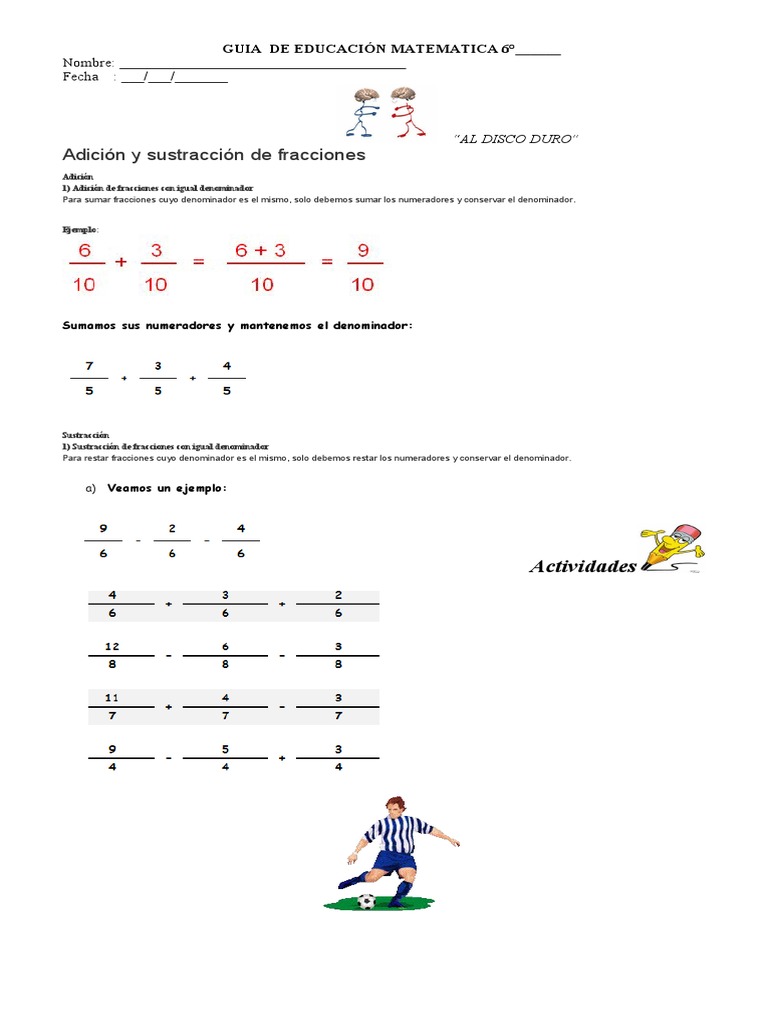 Suma y Resta de Fracciones 6° Primaria | PDF | Sustracción | Matemática ...