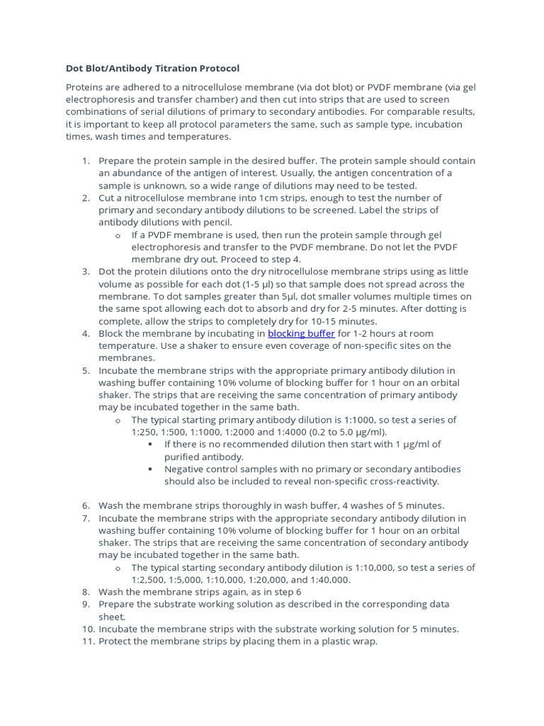 Dot Blot Protocol | PDF | Blot (Biology) | Gel Electrophoresis