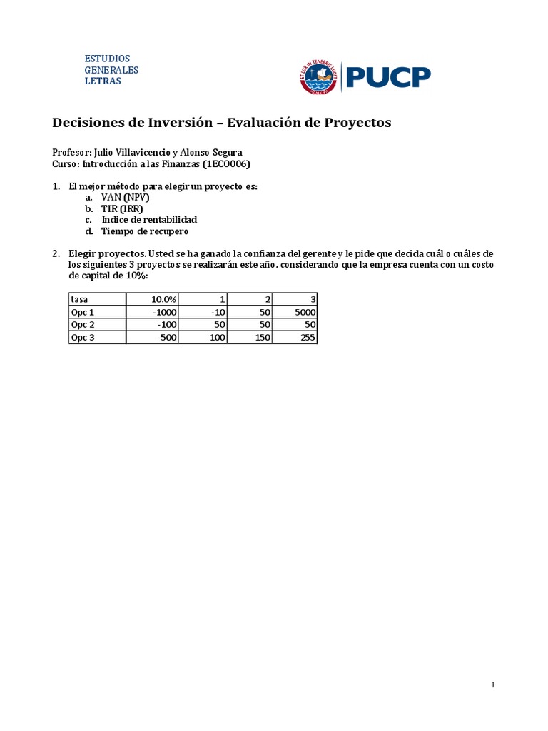 2 - 1 Decisiones de Inversión (Ejercicios Propuestos) | PDF | Economias | Dinero