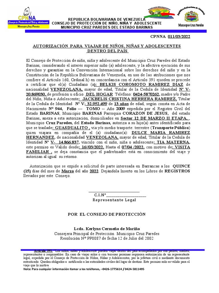 PERMISO DE VIAJE Lopna | PDF | Gobierno | Justicia