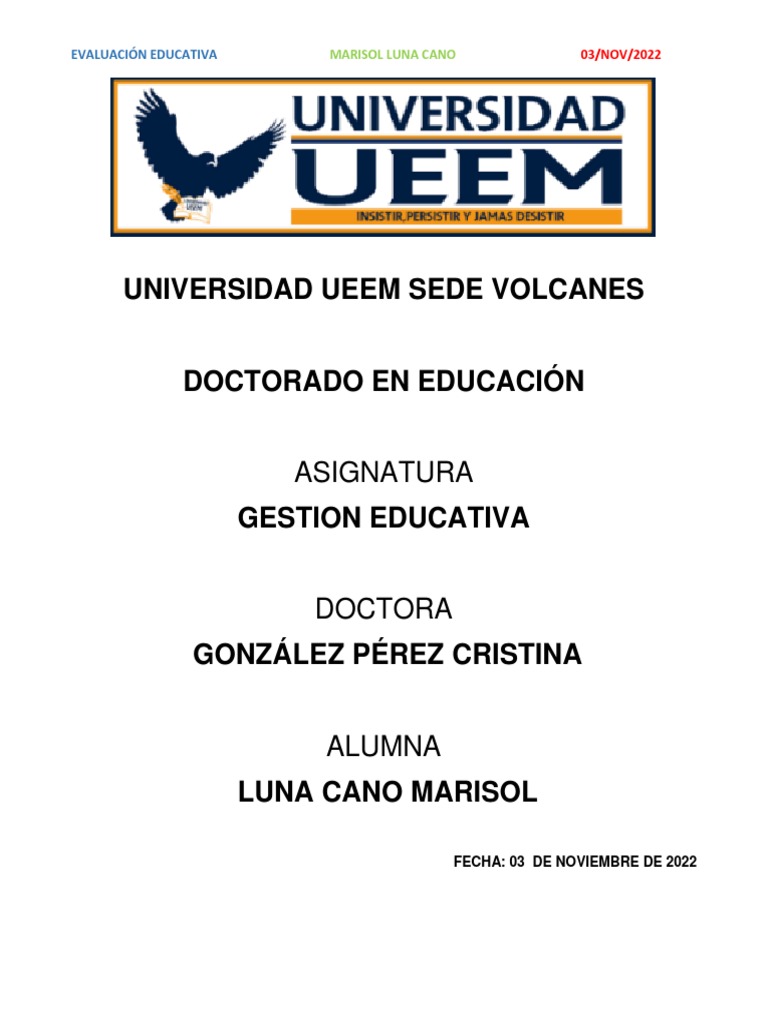 Universidad Ueem Sede Volcanes: Asignatura | PDF | Evaluación | Plan de ...