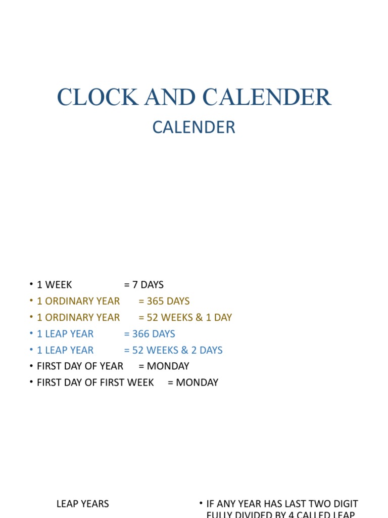 Clock and Calender | PDF | Home & Garden | Science & Mathematics