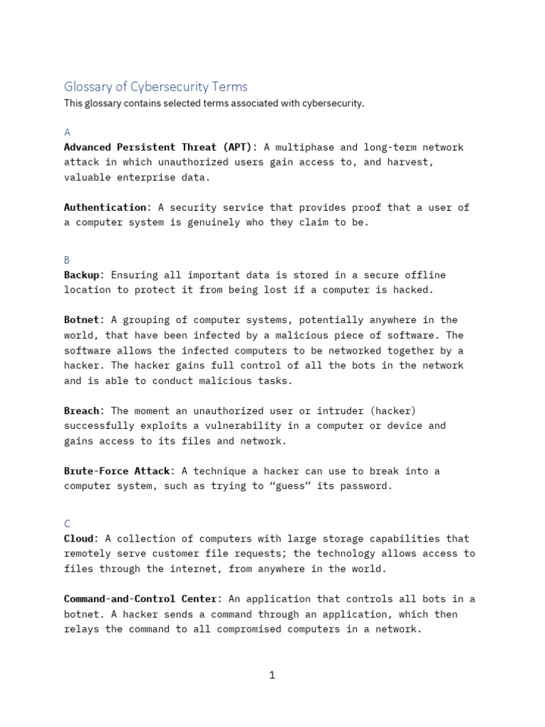 Glossary of Cybersecurity Terms | PDF | Malware | Security