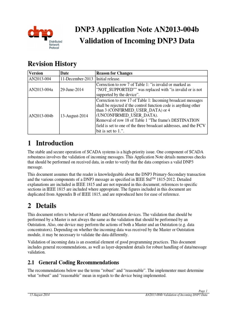 DNP3 AN2013-004b Validation of Incoming DNP3 Data | PDF | Transmission ...