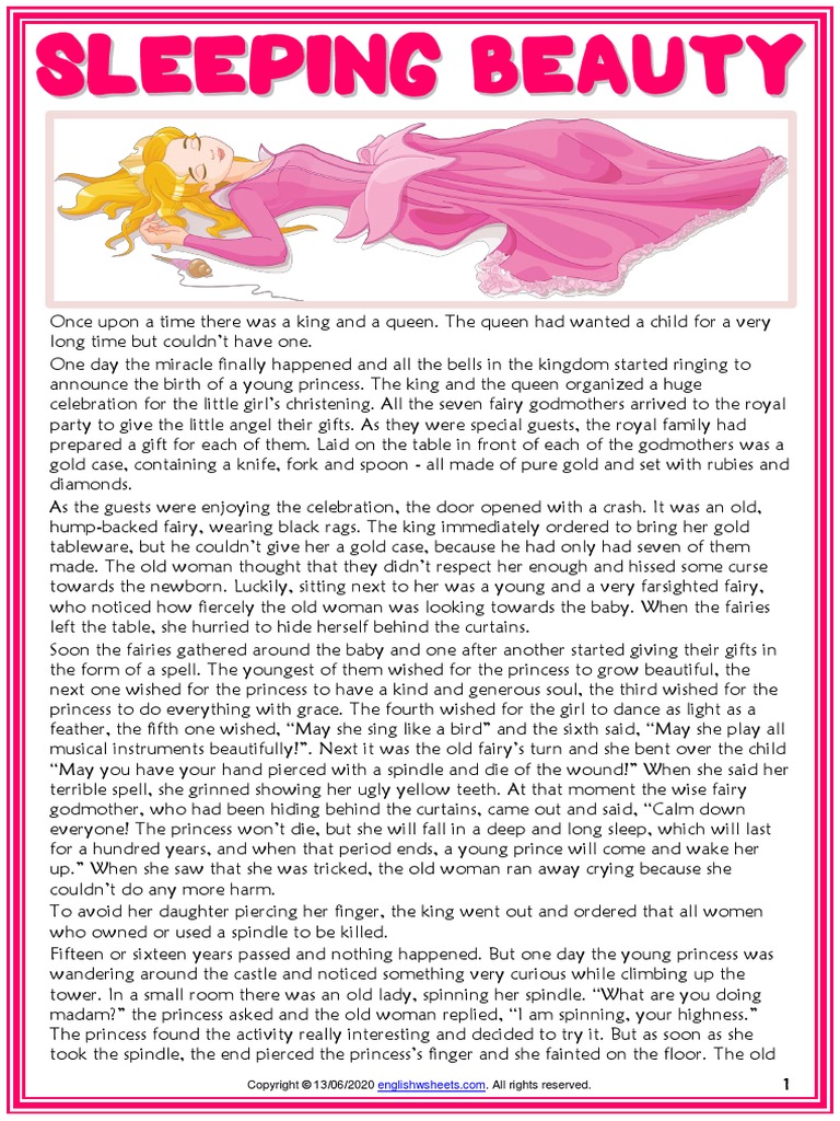 Sleeping Beauty Esl Printable Fairy Tale Reading Text For Kids | PDF ...