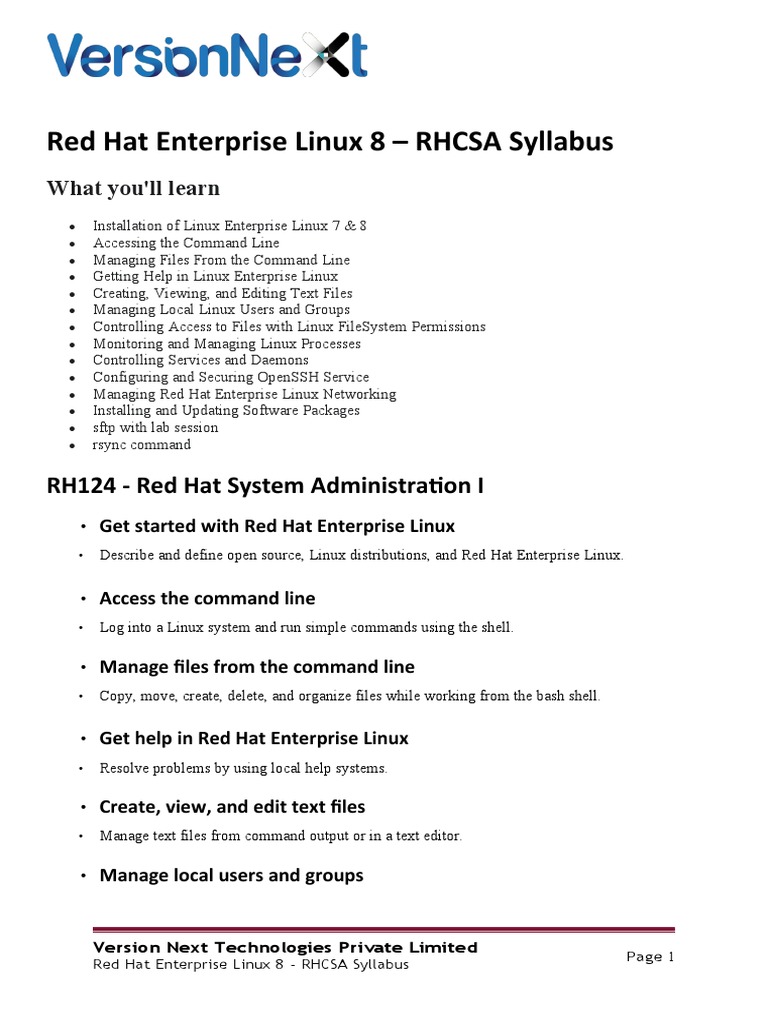 RHCSA Syllabus for RHEL 8 Certification | PDF | Linux | File System