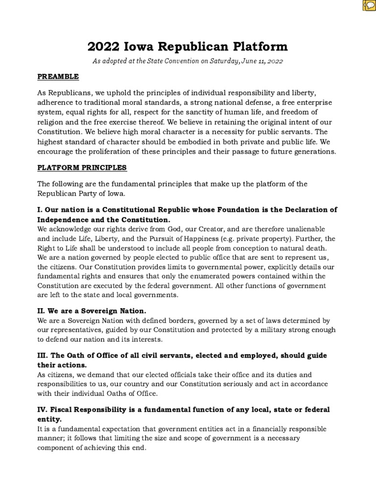 2022 Iowa Republican Platform Summary | PDF | Taxes | Property