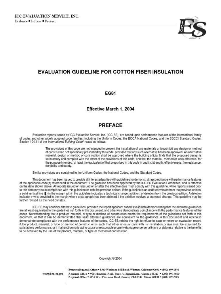 ICC Cotton Insulation Guidelines | PDF | Building Engineering | Materials