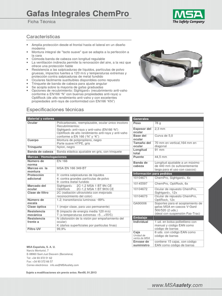 Ficha Tecnica de Lentes Msa Master | PDF | Revestimiento | Materiales
