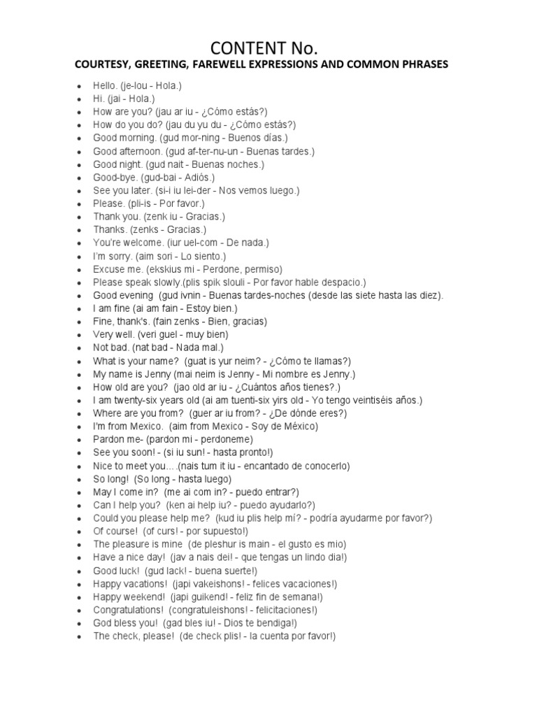 Expresiones de Cortesía y Saludos | PDF