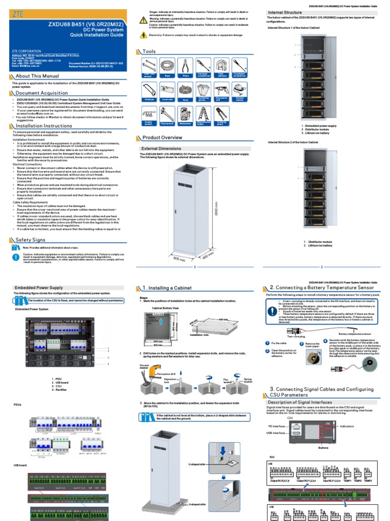 ZXDU68 B451 V6.0R20M02 DC Power System Quick Installation Guide | PDF | Electrical Connector ...
