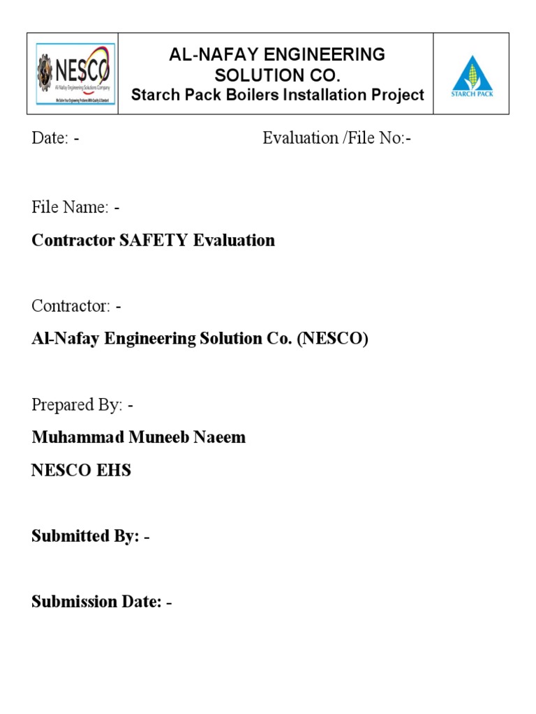 Starch Pack Ehs Evaluation | PDF | Scaffolding | Shoe