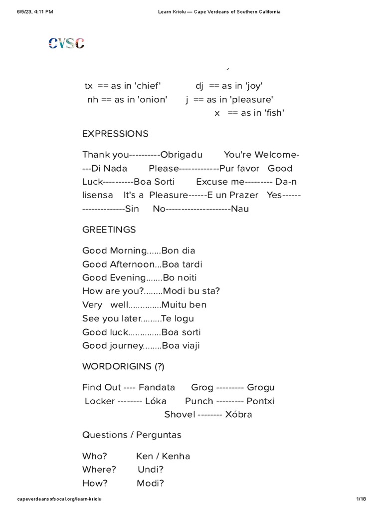 Learn Cape Verdean Kriolu Phrases | PDF | Linguistics | Grammar