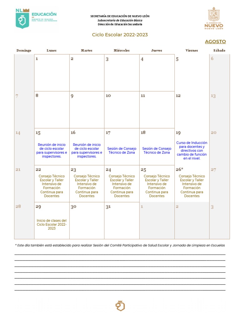 Cronograma de Actividades de Educación Secundaria 2022-2023 Actualizado | PDF