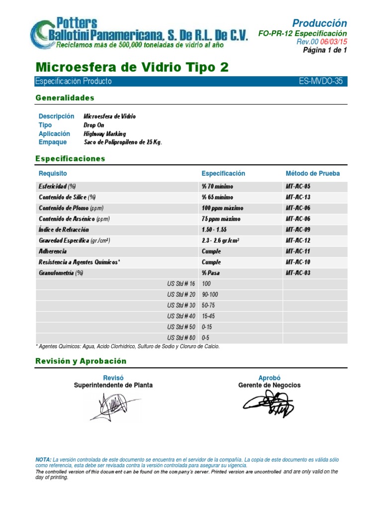 Ficha Tecnica Microesfera Tipo 2 | PDF | Ciencias fisicas | Compuestos ...