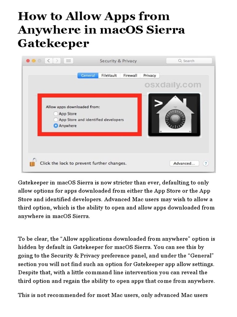 How To Allow Apps From Anywhere in macOS Sierra Gatekeeper | PDF | Mac ...