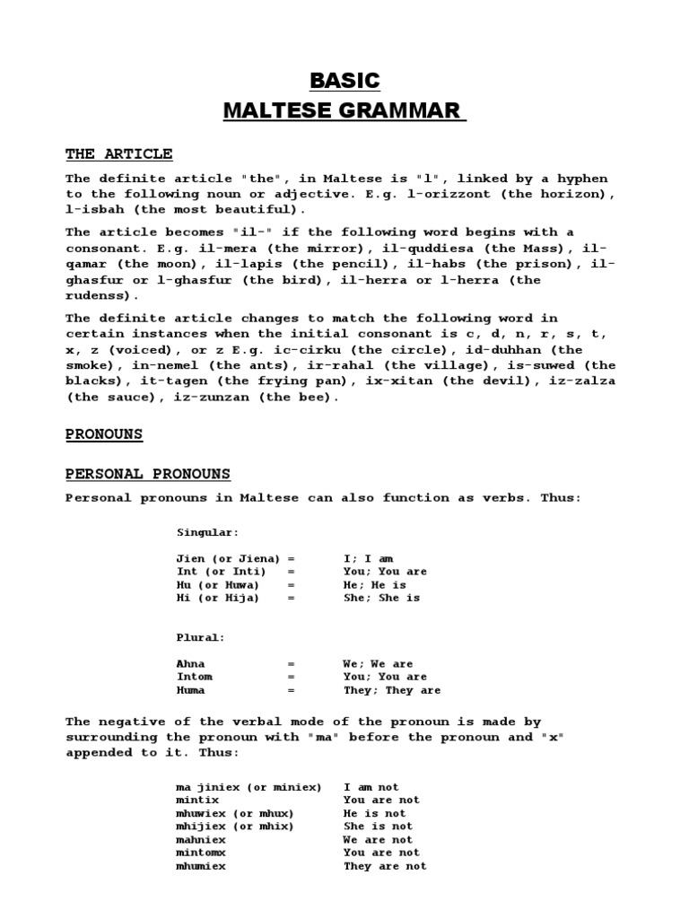 Basic Maltese Grammar | PDF | Grammatical Gender | Grammatical Number