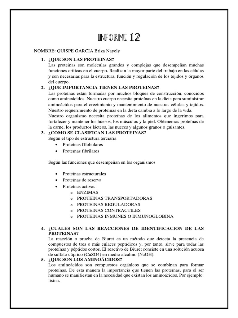 Informe 12 Biologia Celular y Molecular | PDF | Proteínas | Péptido