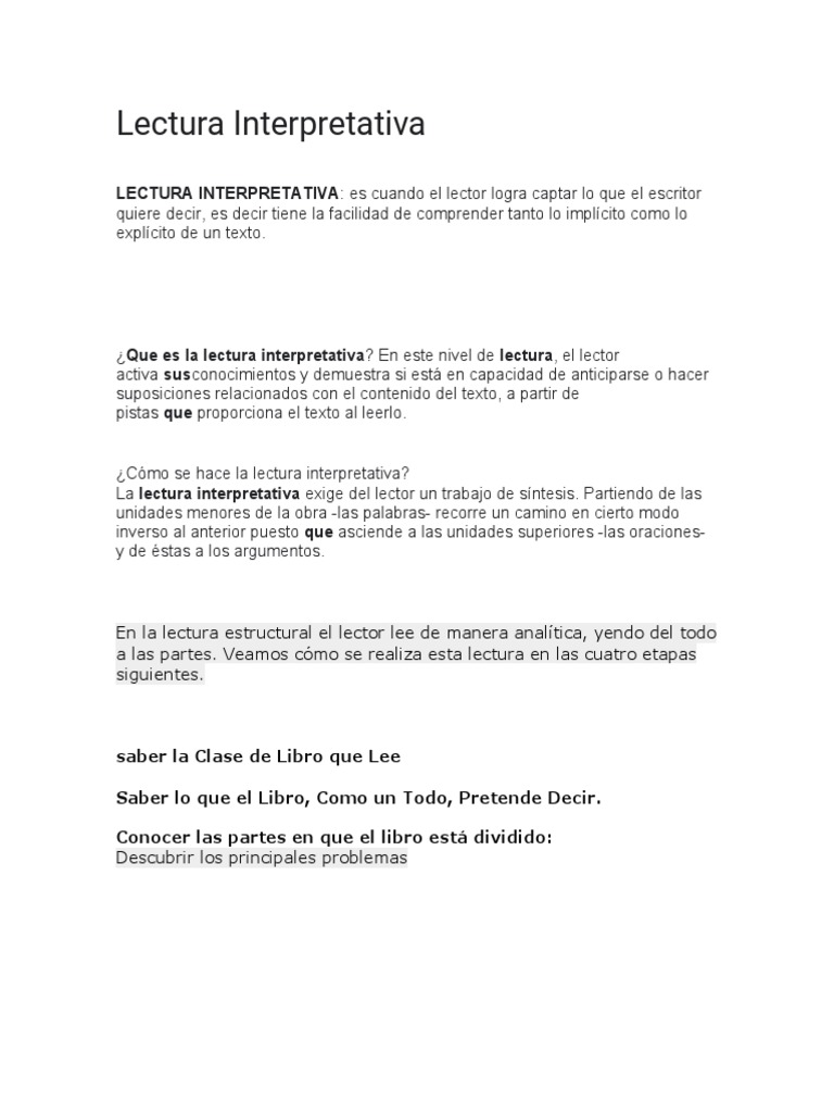 Lectura Interpretativa | PDF