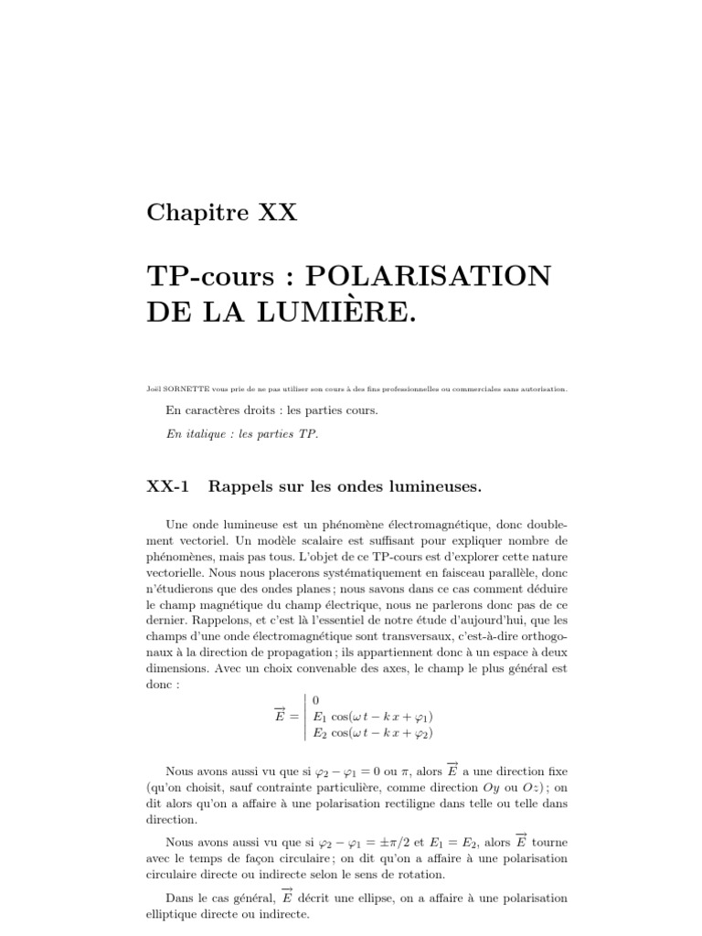 Types de polarisation de la lumière | PDF | Optique | Radiation