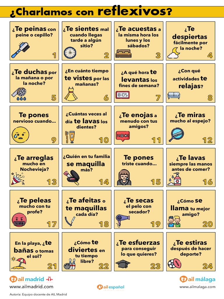 Actividad Tablero Ele Verbos Reflexivos Espanol | PDF