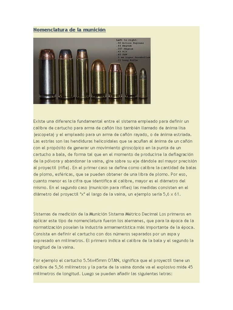 Nomenclatura y Calibres de Munición | PDF | Calibre | Cartucho (armas ...