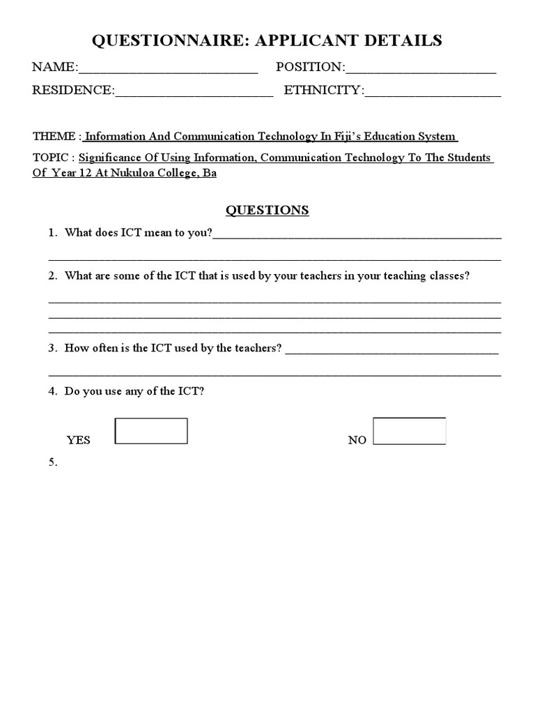 Year 12 Project Questionnaire | PDF