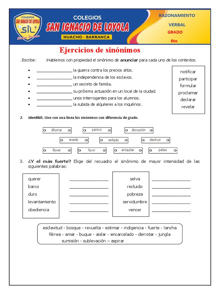 Ejercicios de Sinónimos | PDF