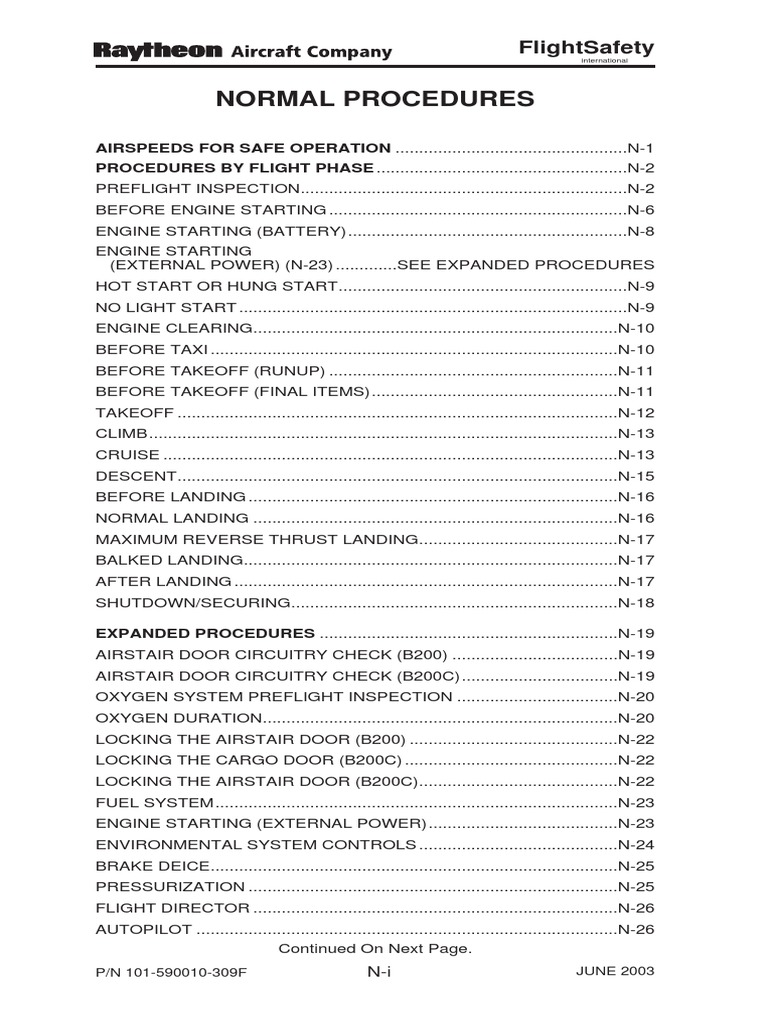 Beechcraft B200 POH - 01. Normal Procedures | PDF | Ignition System | Airspeed