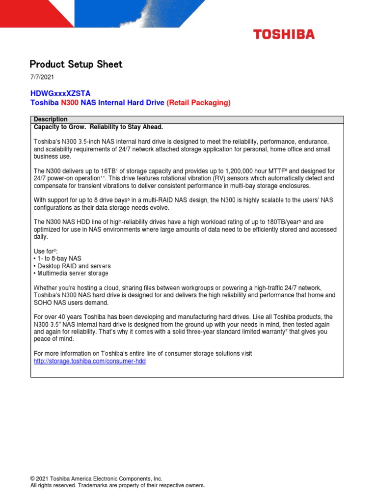 Toshiba Product Setup Doc N300 NAS RETAIL HDWG XZ-3132370 | PDF | Hard ...