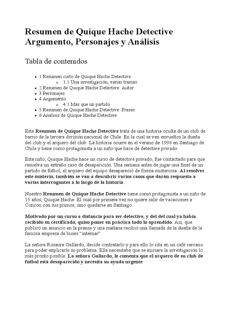 Resumen de Quique Hache Detective | PDF | Investigador privado