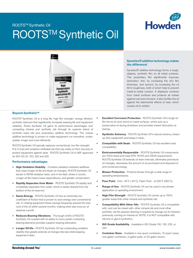 Aceite Howden Roots | PDF | Motor Oil | Lubricant