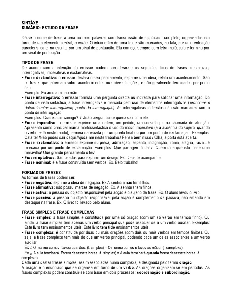 Frase Simples e Frase Complexa | PDF | Mecânica da linguagem | Linguística
