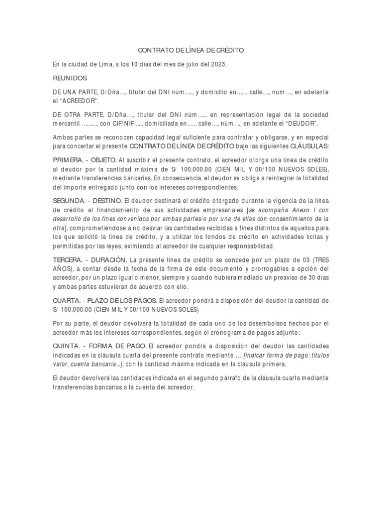 Contrato de Línea de Crédito Abierta y Revolvente | PDF | Pagos | Crédito