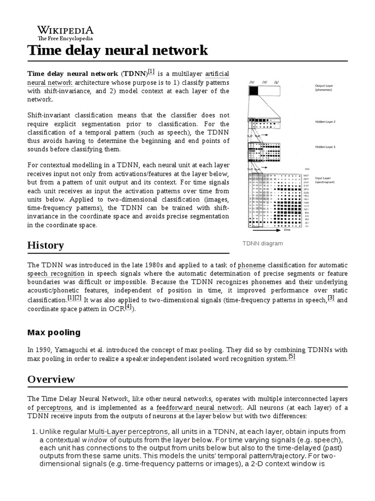 Time Delay Neural Network Pdf Computational Neuroscience Statistics