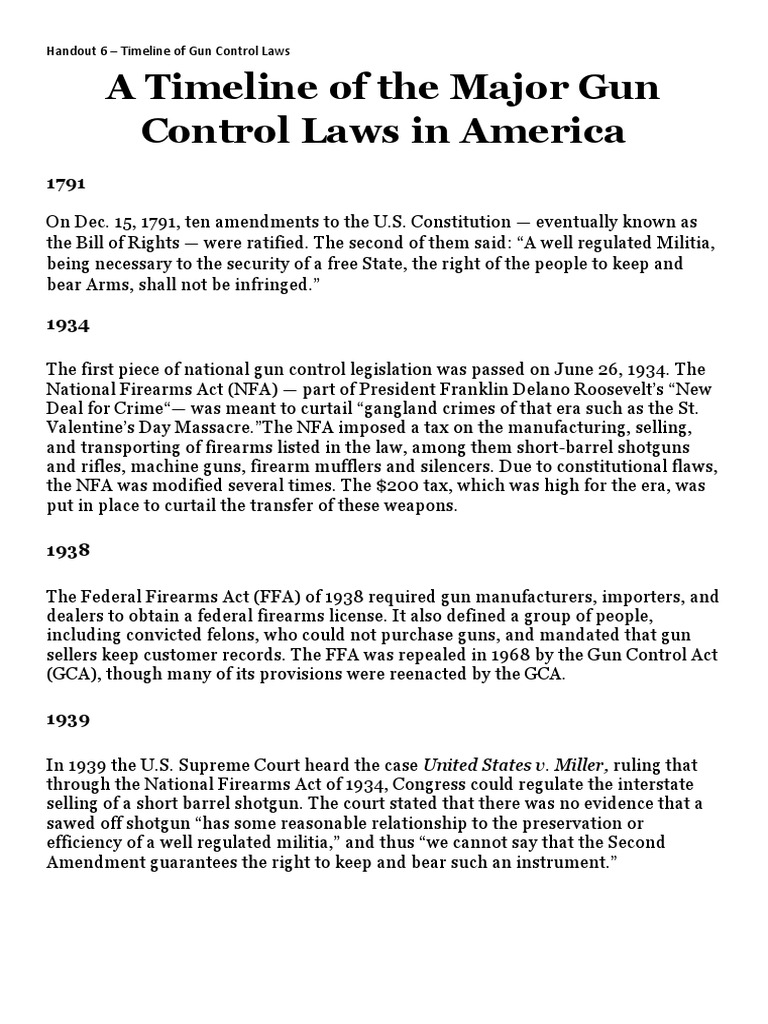 Handout 6 - Timeline of Gun Control Laws | PDF | National Instant ...