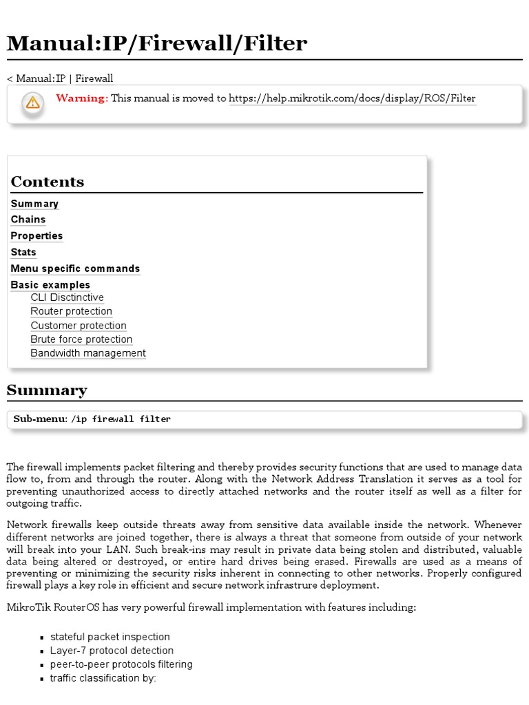 Manual - IP - Firewall - Filter - MikroTik Wiki | PDF | Port (Computer Networking ...