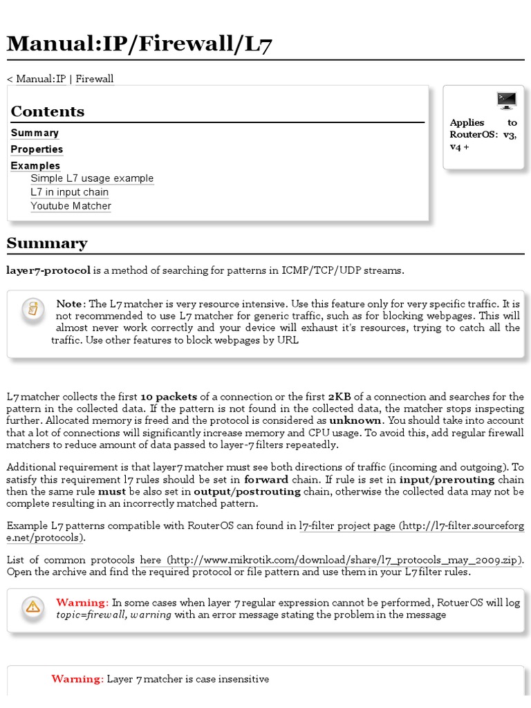 Mikrotik Layer 7 Firewall Guide | PDF | Firewall (Computing) | Router ...