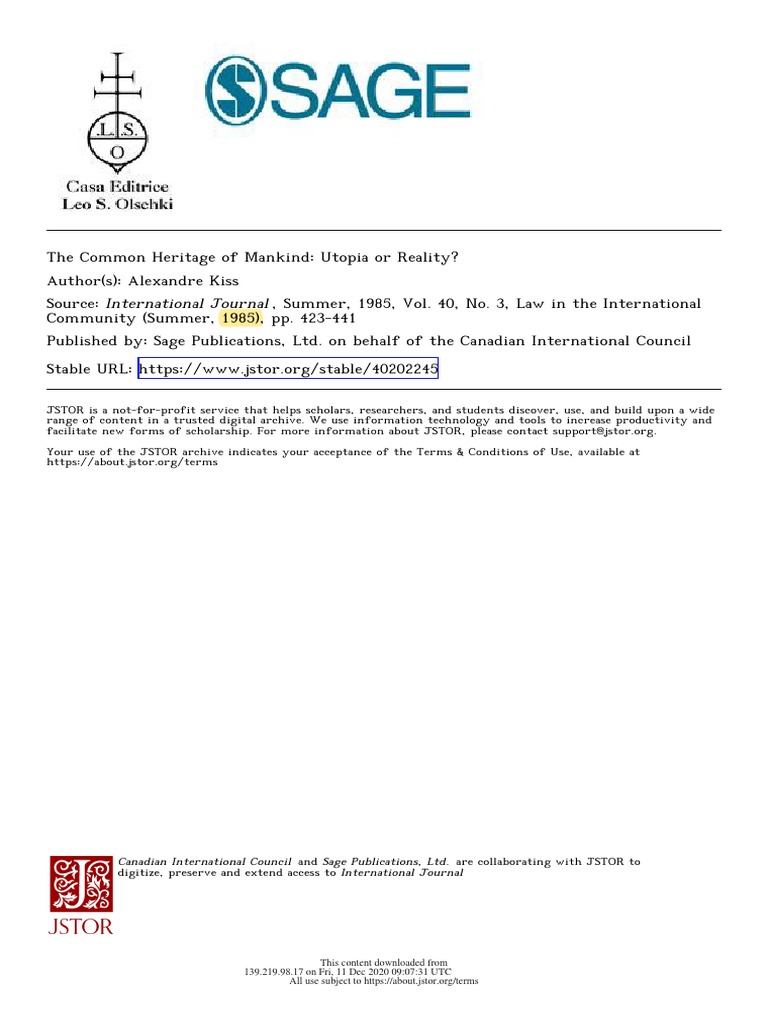 CHM Utopia or Reality Alexandre Kiss | PDF | Treaty | International Law