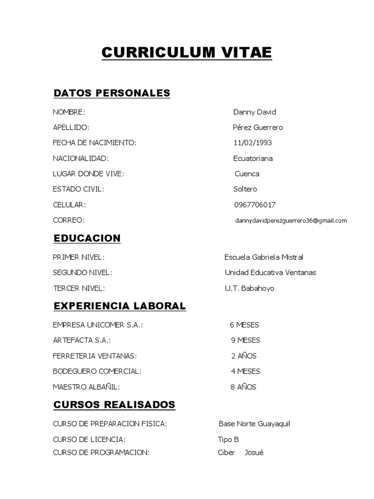 Curriculum Vitae: Datos Personales | PDF