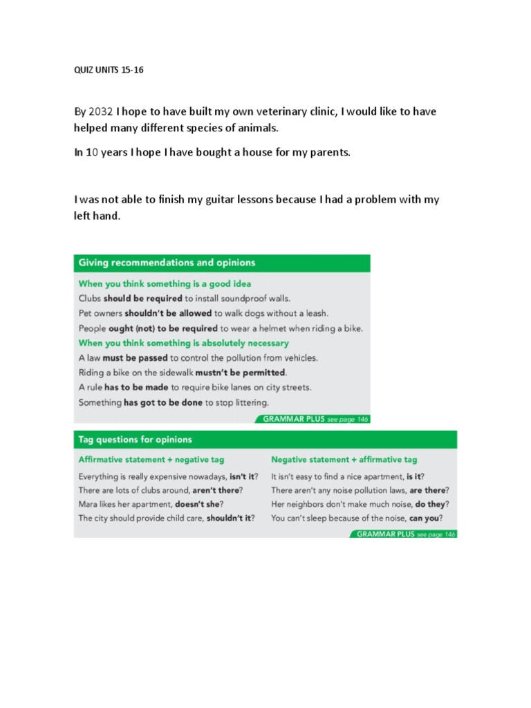 Quiz Units 15-16 B1 | PDF