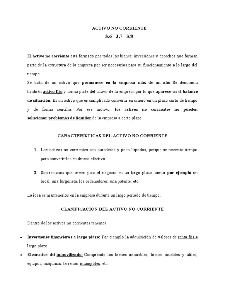 Activo No Corriente: Definición y Clases | PDF | Finanzas y dinero