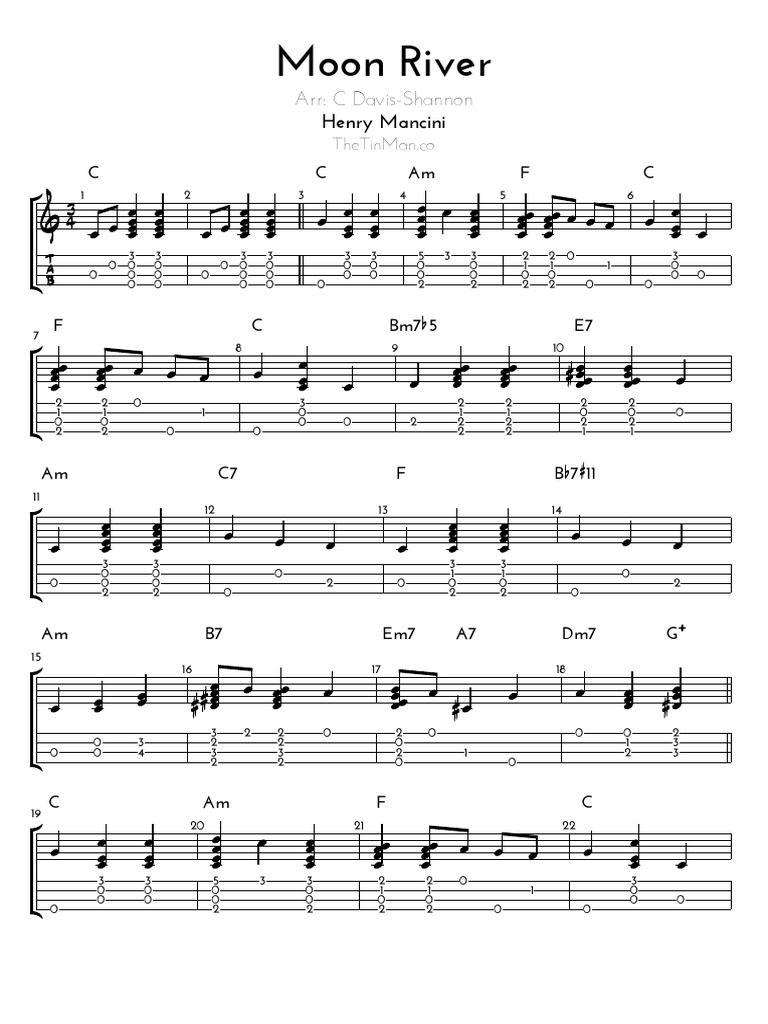 Moon River Guitar Chords and Tabs | PDF