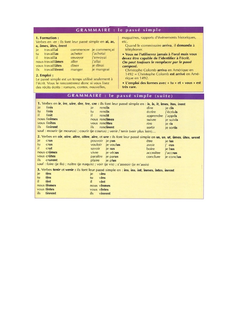 Tableau Passé Simple | PDF