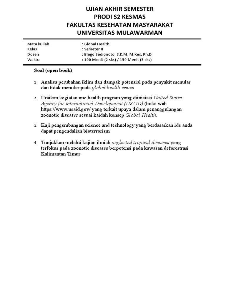 Soal UAS Kesehatan Global - 2023-MKM-fix | PDF